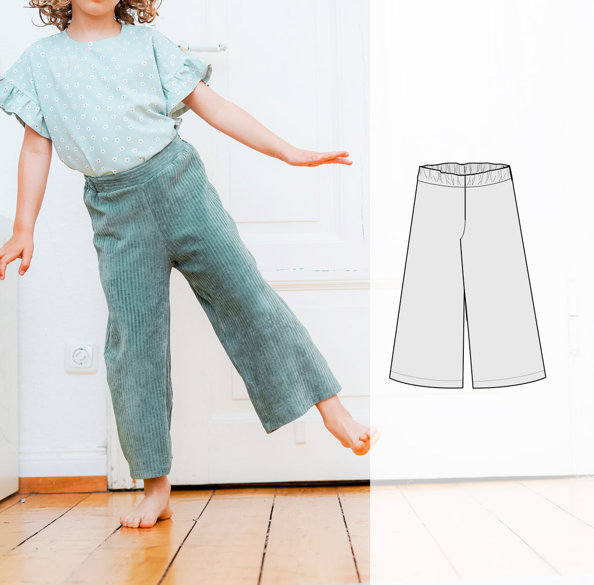 Cropped Culotte sewing pattern for children, wide leg pants pattern for ...