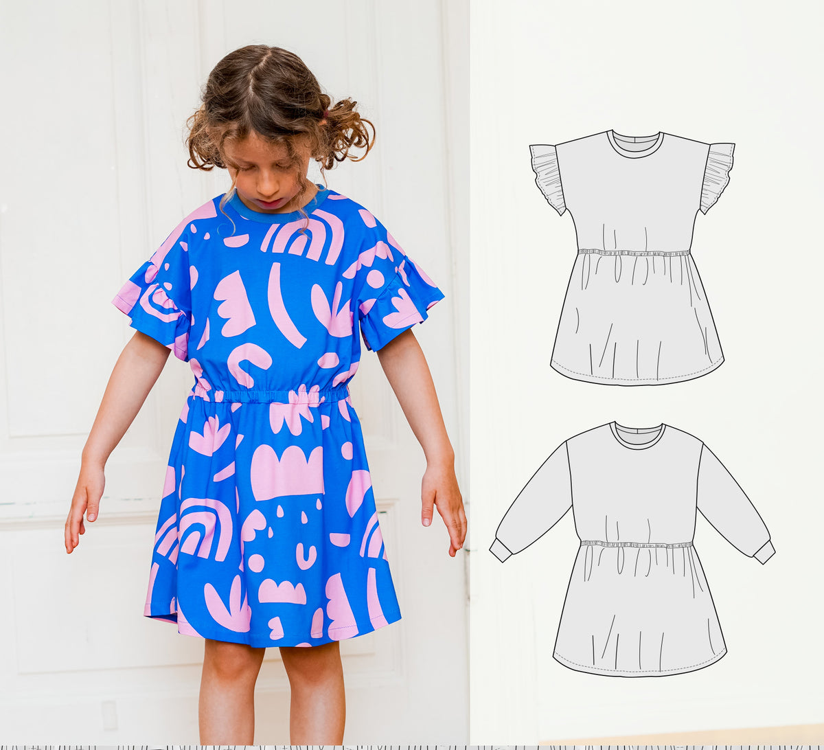 Kira Dress sewing pattern for a children's dress, elastic waist dress ...
