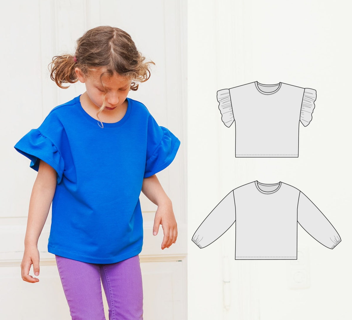Girls Top sewing pattern with a ruffle sleeve and dropped shoulders ...